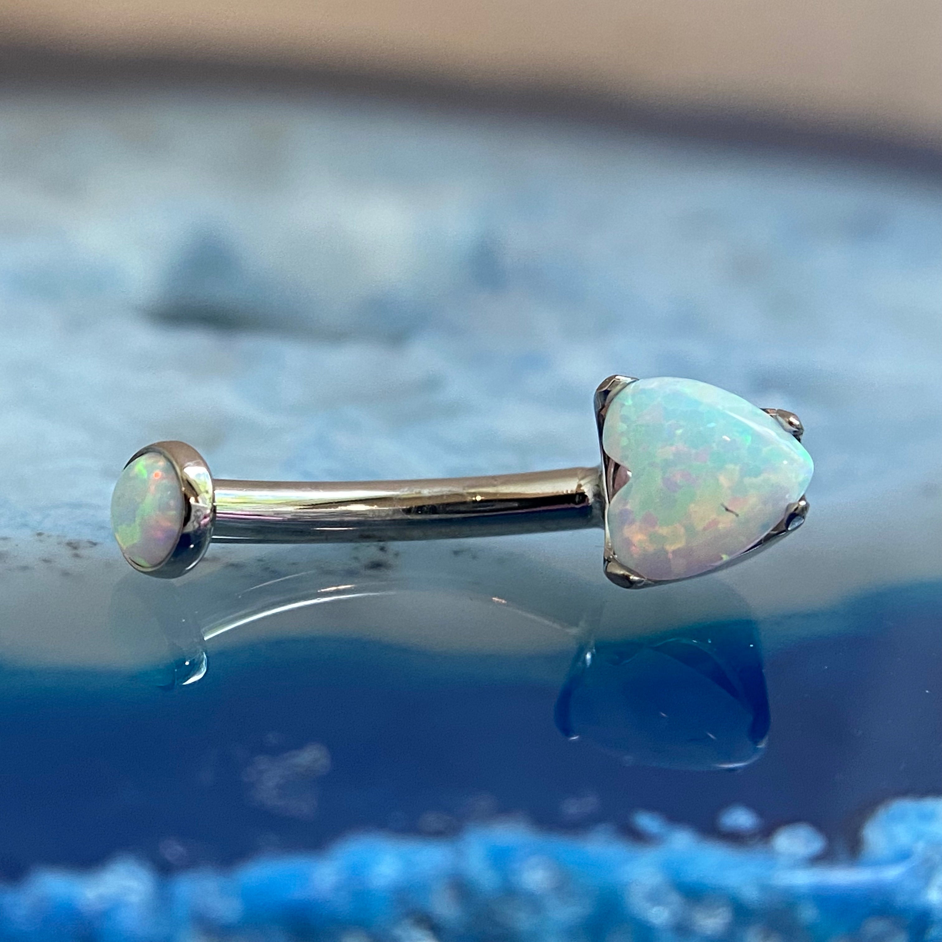 White Opal Heart Navel Curve by Anatometal | Diamond Heart Studios