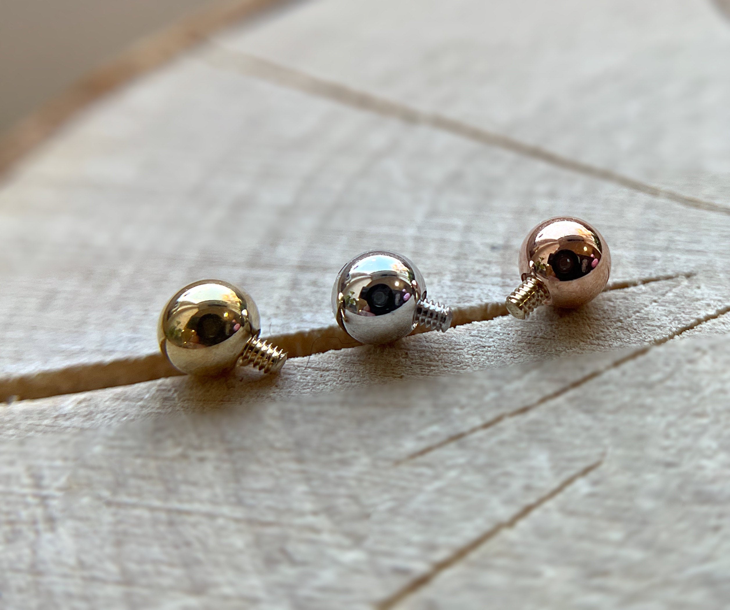 14k Solid Gold Threaded Bead by Body Gems | Diamond Heart Studios